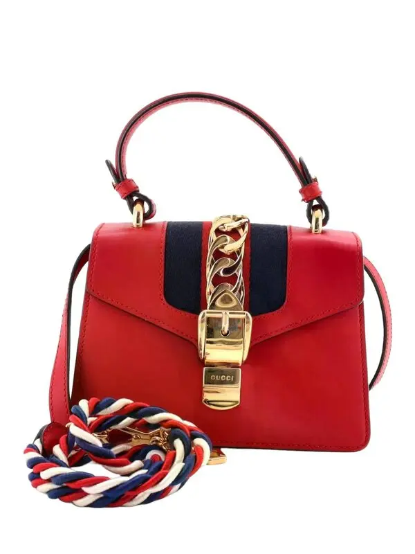 Gucci Sylvie Top Handle Bag Leather Mini Satchel - Red