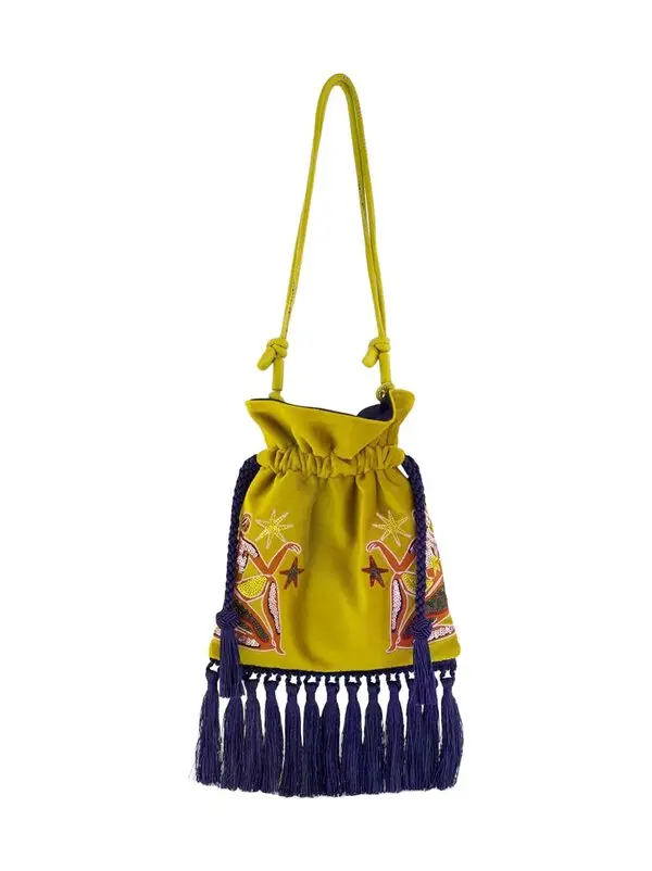 PAULA Fukuro Embroidered Tassel-detail Tote Bag - Yellow