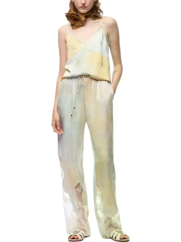 Pinko Garment-dyed Satin Trousers With Lace Details - Neutrals