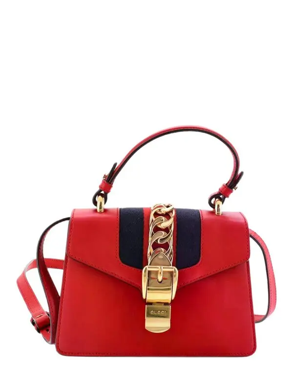 Gucci Sylvie Top Handle Bag Leather Mini Satchel - Red
