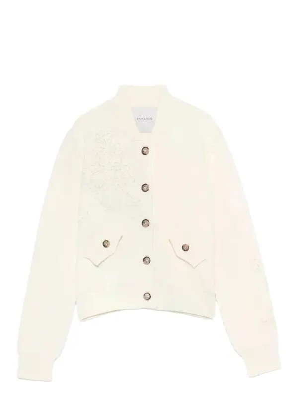 ERMANNO FIRENZE Cream White Crochet Patch Button-up Cardigan - Neutrals