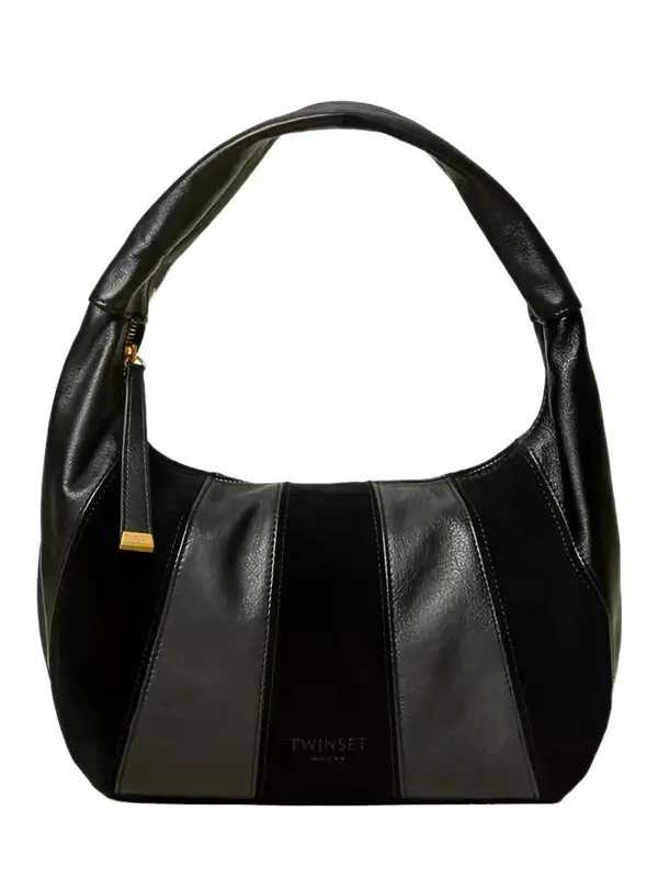 TWINSET Paneled Leather And Suede Handheld Bag - Black