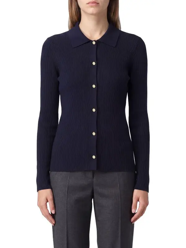 Max Mara Slim Fit Polo Sweater In Pure Virgin Wool - Blue