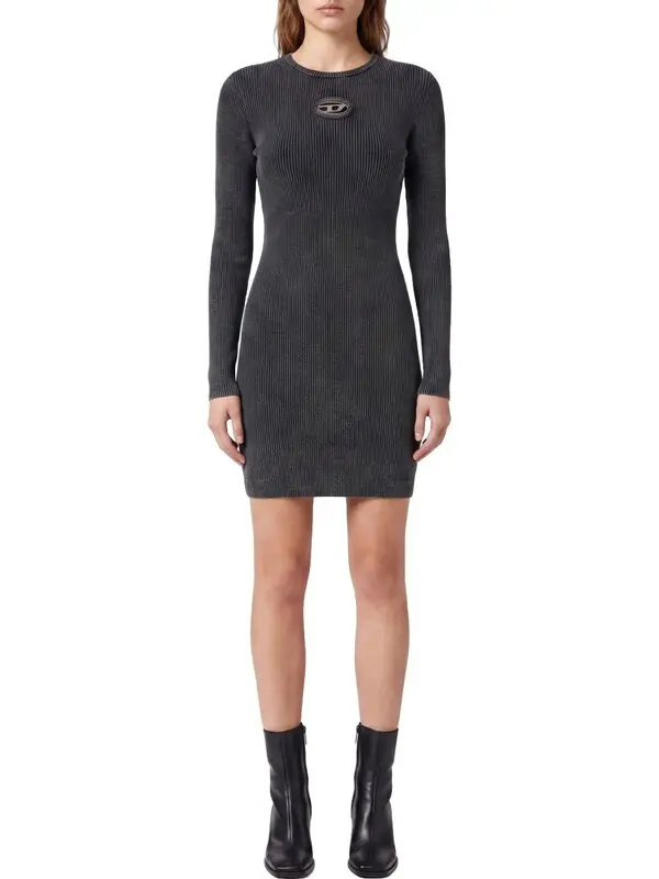 DIESEL® Ribbed Cotton Sheath Mini Dress With Contrast Oval D Logo - Black
