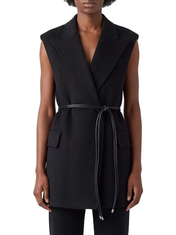Sportmax Belted Pure Virgin Wool Robe Vest - Black