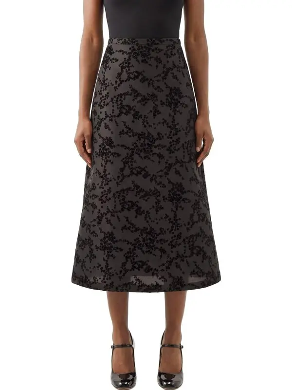 Alberta Ferretti Floral-print A-line Midi Skirt - Grey