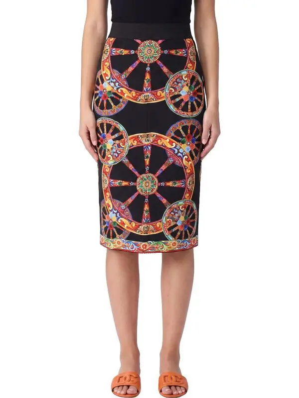 Dolce & Gabbana Carretto Siciliano Print Stretch Silk-blend Pencil Midi Skirt - Fa03