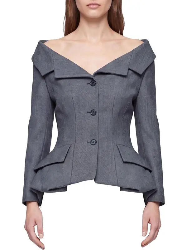 Magda Butrym Cropped Virgin Wool Corset Blazer With Peak Lapels - Grey