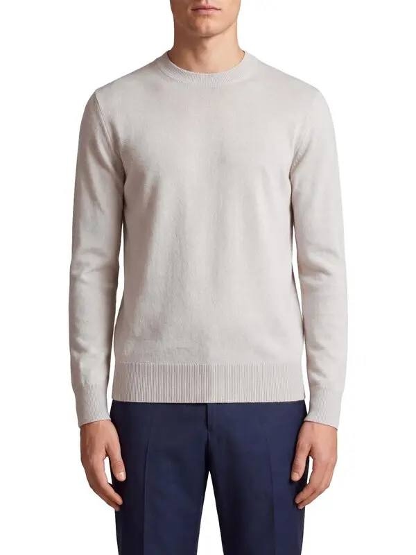 Eleventy Crewneck Sweater In Pure Cashmere With Long Sleeves And Ribbed Edges - Sand