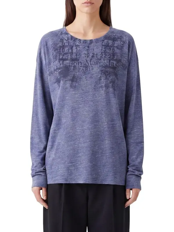 MAISON MARGIELA Long-sleeved Cotton T-shirt With Abstract Print And Logo - Grey