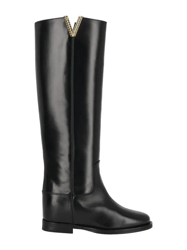 VIA ROMA 15 Leather Knee-high Boots With Wedge Heel - Black