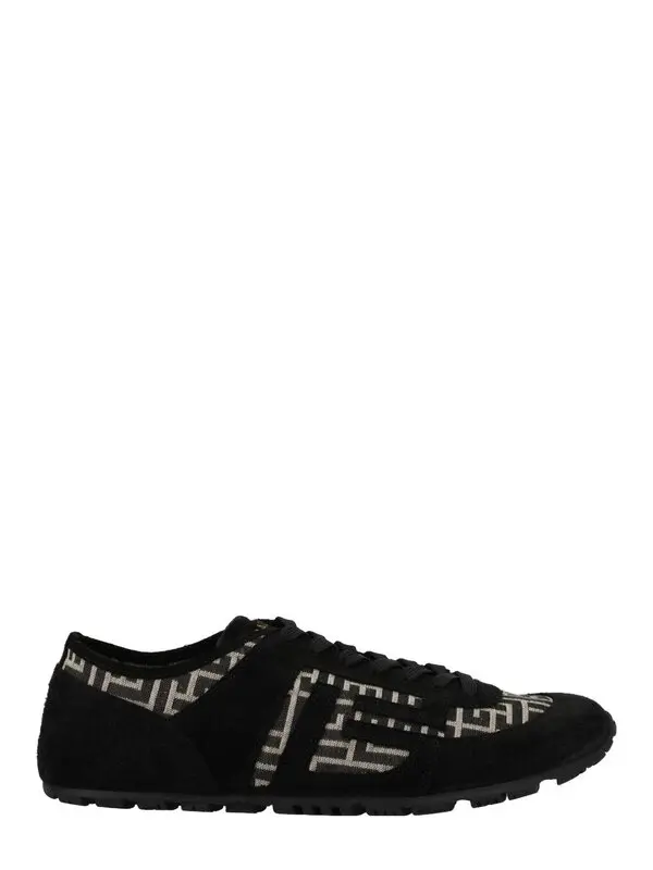 Balmain Pb Monogram Leather And Suede Low-top Sneakers - Black