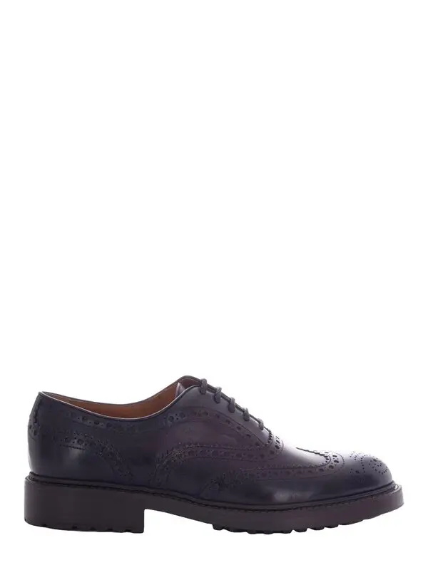 DOUCAL'S Smooth Calfskin Brogue Derby Shoes With Rubber Sole - Dark