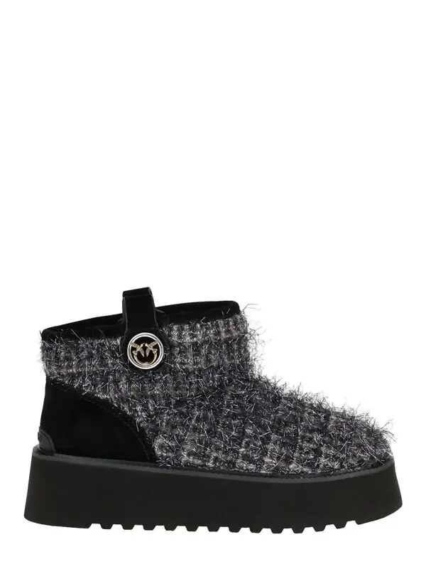 Pinko Tweed And Suede Ankle Boots With Love Birds Logo - Grey