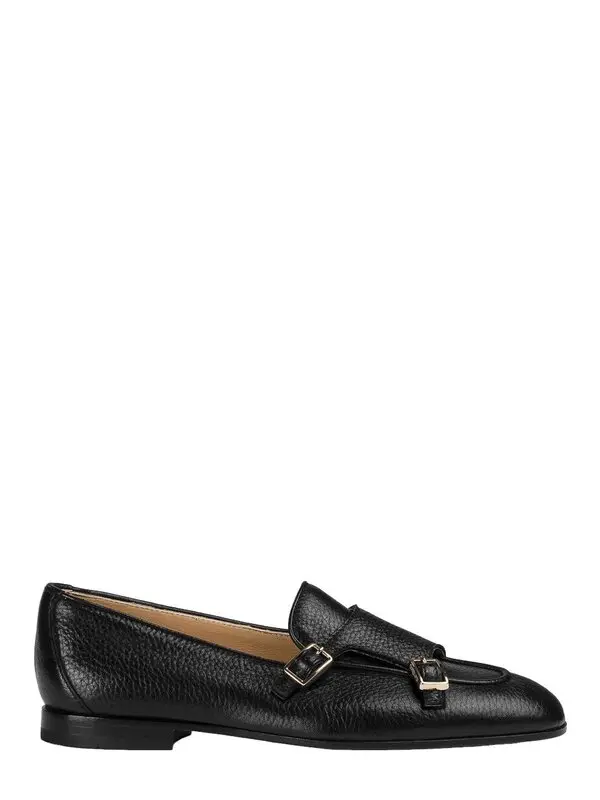 DOUCAL'S Deerskin Double Monk Strap Shoes With Raised Moc Toe - Black