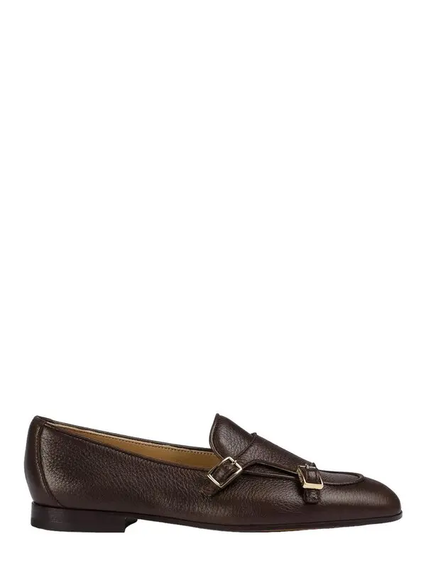 DOUCAL'S Deerskin Double Monk Strap Shoes With Raised Moc Toe - Dark