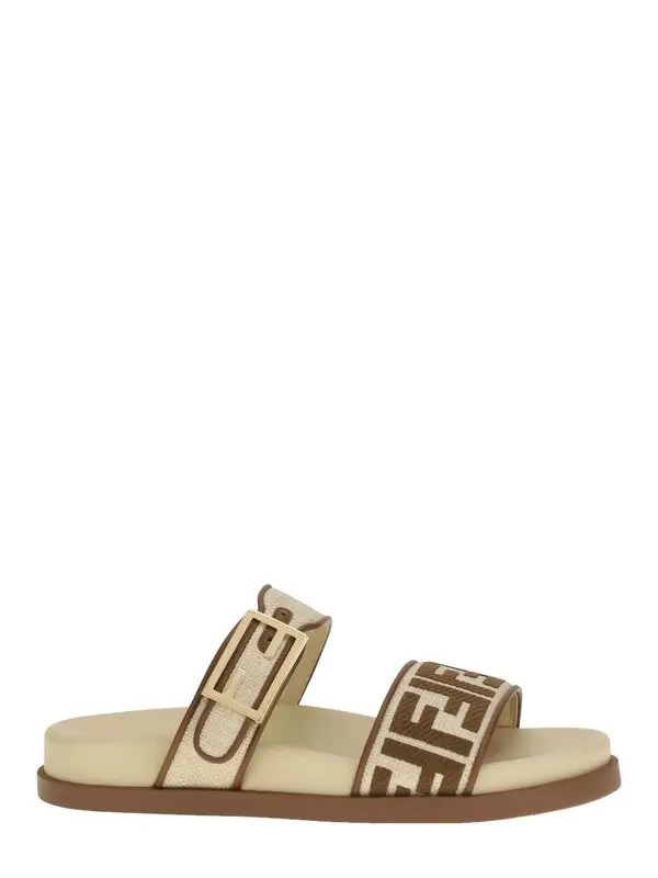 Fendi Raffia Ff Monogram Feel Flat Sandals - Brown