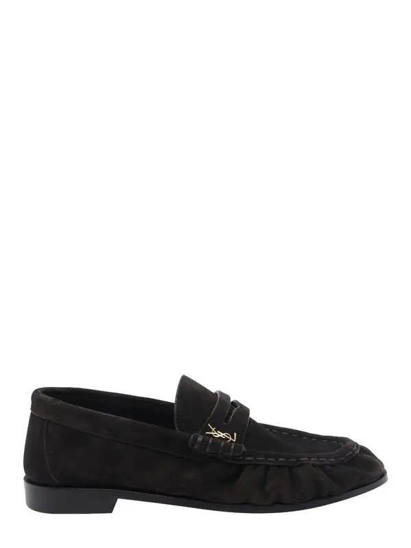Saint Laurent Le Loafer Suede Penny Loafers With Monogram - Brown