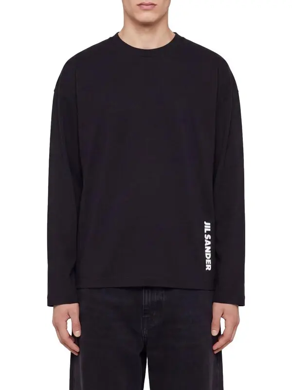 JIL SANDER Long-sleeved Cotton T-shirt With Contrast Logo - Black