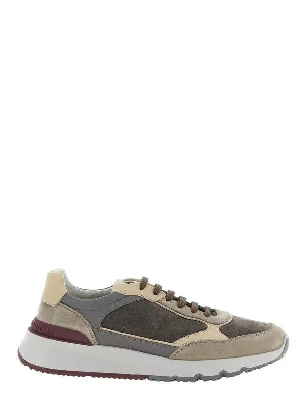 Brunello Cucinelli Bi Suede And Leather Low-top Sneakers With Serrated Sole - Multicolor
