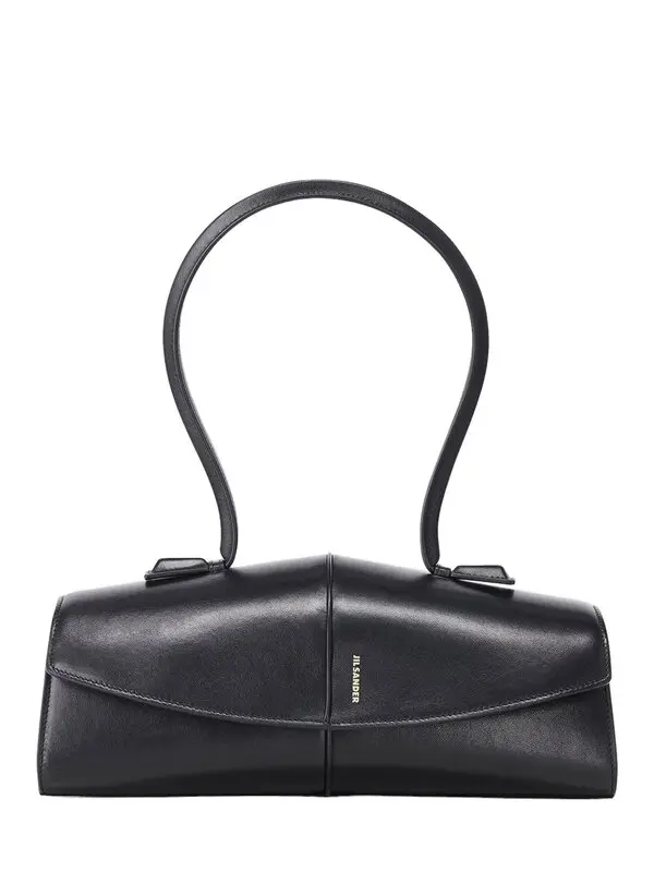 JIL SANDER Linea Lambskin Leather Shoulder Bag - Black