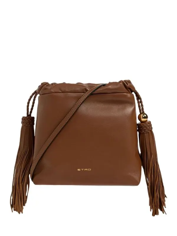 Etro Kalispera Mini Bucket Bag In Lambskin Leather With Tassels - Brown