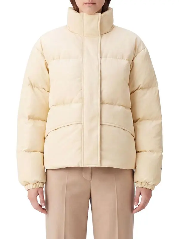 JIL SANDER Short Quilted Nylon Puffer Jacket With High Collar - Beige