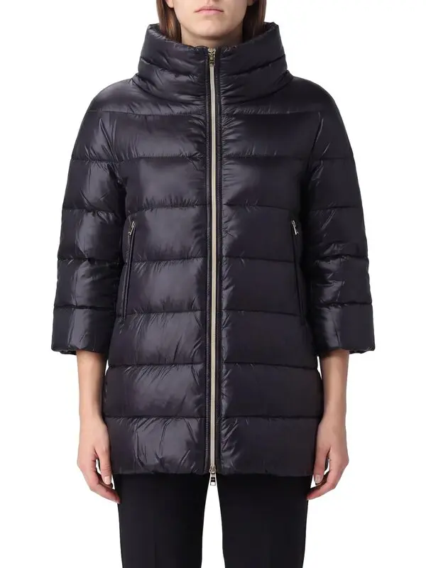 Herno Long Quilted Nylon Puffer Coat With Funnel Neck And Zip Closure - Black