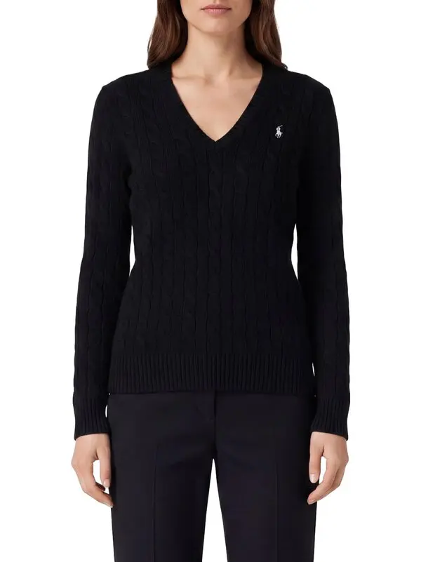 Polo Ralph Lauren Cable Knit V-neck Jumper - Black