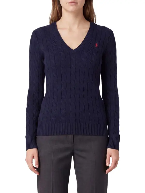 Polo Ralph Lauren Slim Fit V-neck Wool Sweater With Embroidered Pony Logo - Blue