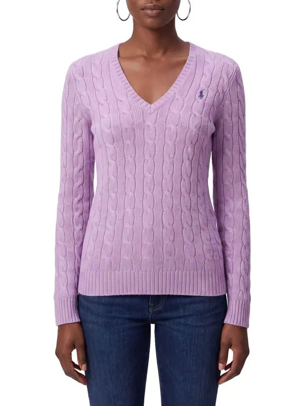 Polo Ralph Lauren Slim Fit V-neck Wool Sweater With Embroidered Pony Logo - Violet