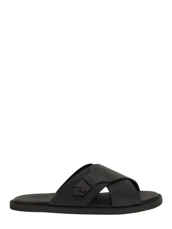 Fendi Ff Squared Grained Calfskin Sandals With Monogram - Black