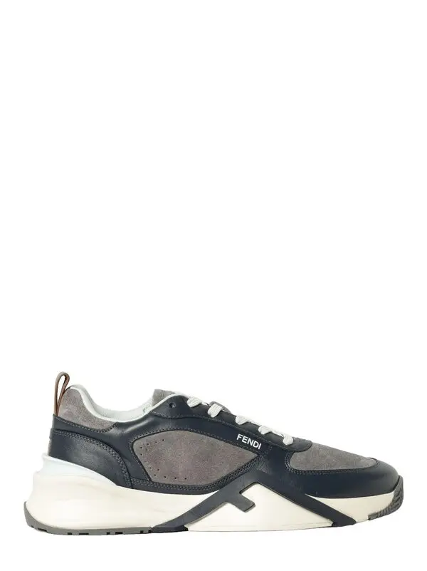 Fendi Flow Low-top Sneakers In Suede And Calf Leather - Blue