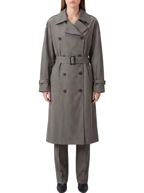 TOTEME Double-breasted Cotton-blend Trench Coat With Adjustable Belt - Grey