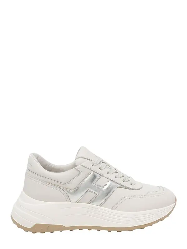 Hogan Hi-fi Smooth And Laminated Nappa Leather Sneakers With Chunky Sole - Silver