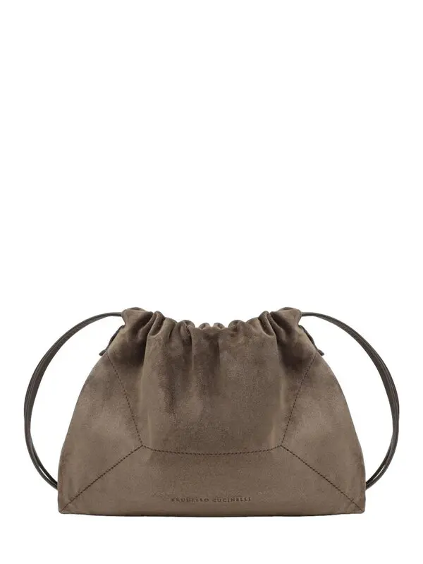 Brunello Cucinelli Duo Suede Bucket Bag With Monili Decoration - Grey