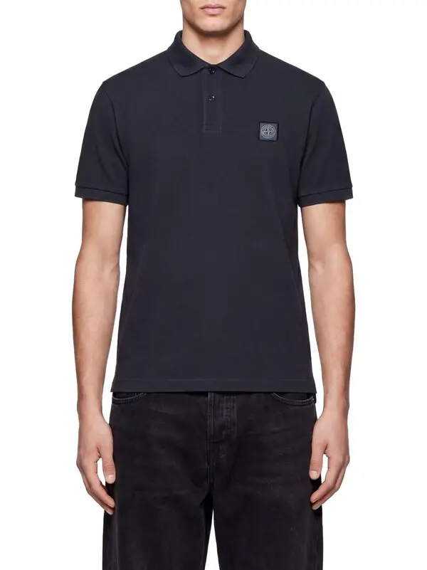 Stone Island Slim Fit Cotton Short-sleeved Polo Shirt With Compass Logo Patch - Navy