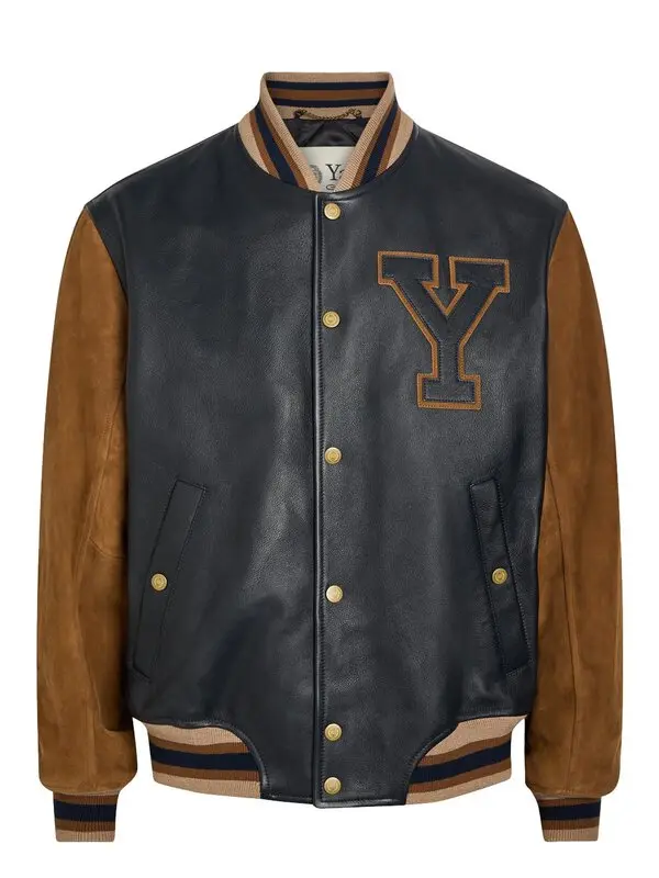 Gant Yale Quilted Leather Varsity Jacket - Navy
