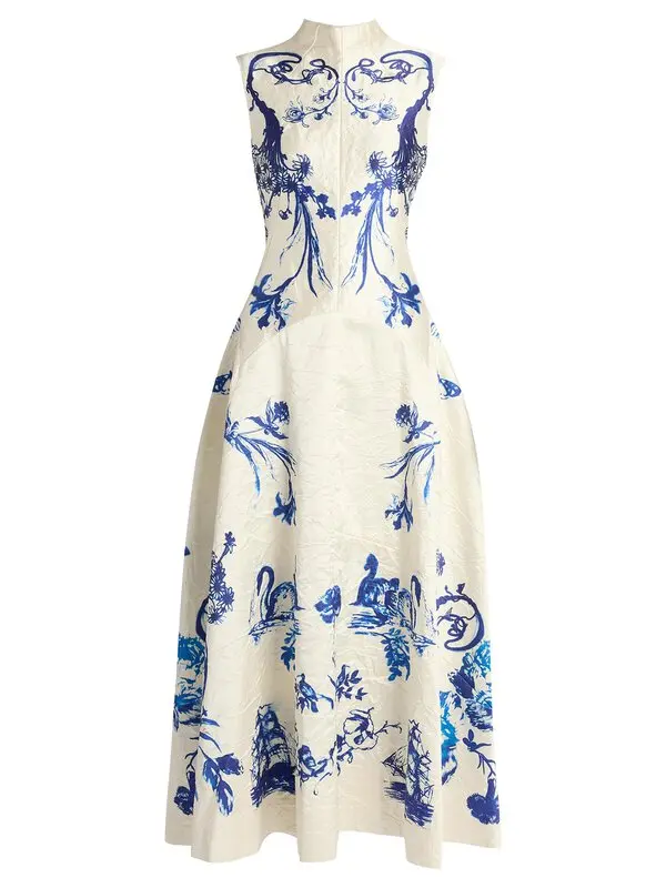Erdem Floral Ruffled Satin Midi Dress - Multi