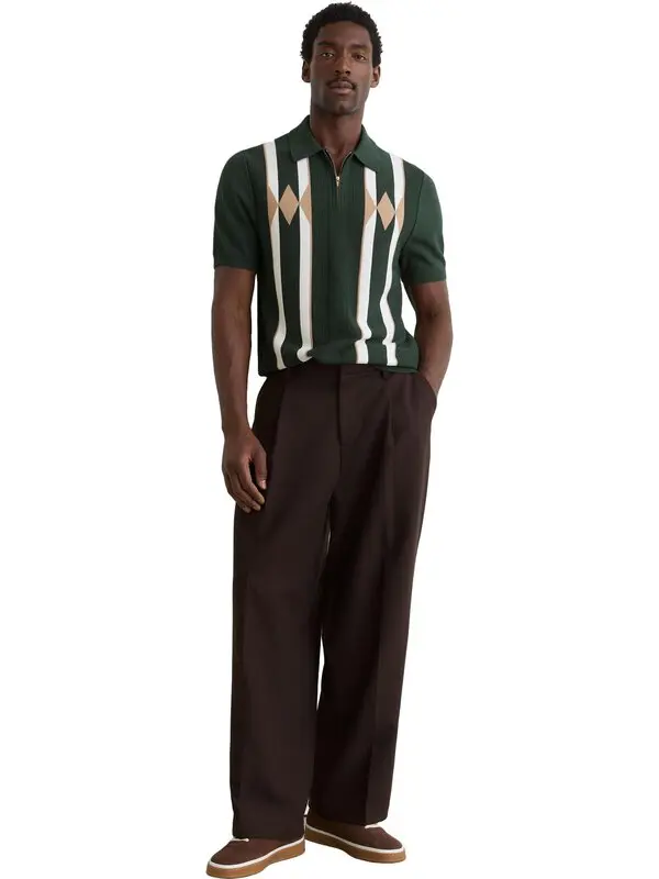 REISS Argyle Half-zip Knitted Polo Shirt - Dark Green