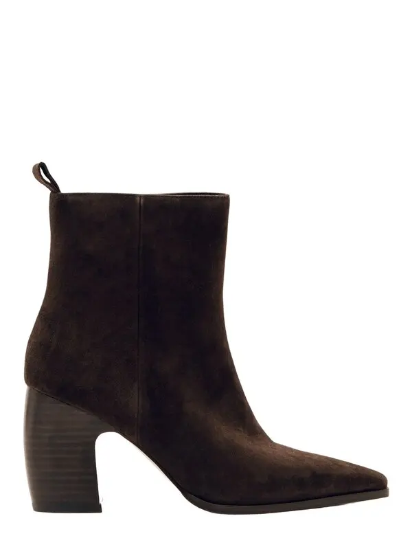 REISS Amy Suede Block Heel Ankle Boots - Chocolate