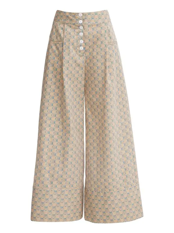 JULIA ALLERT Printed Button Front Palazzo Trousers - Beige