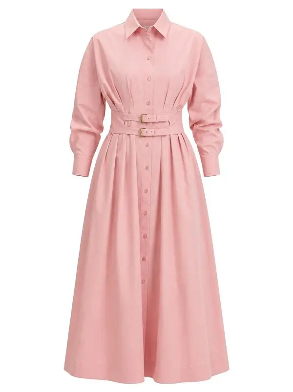 EXQUISE Belted Midi Shirt Dress - Pink