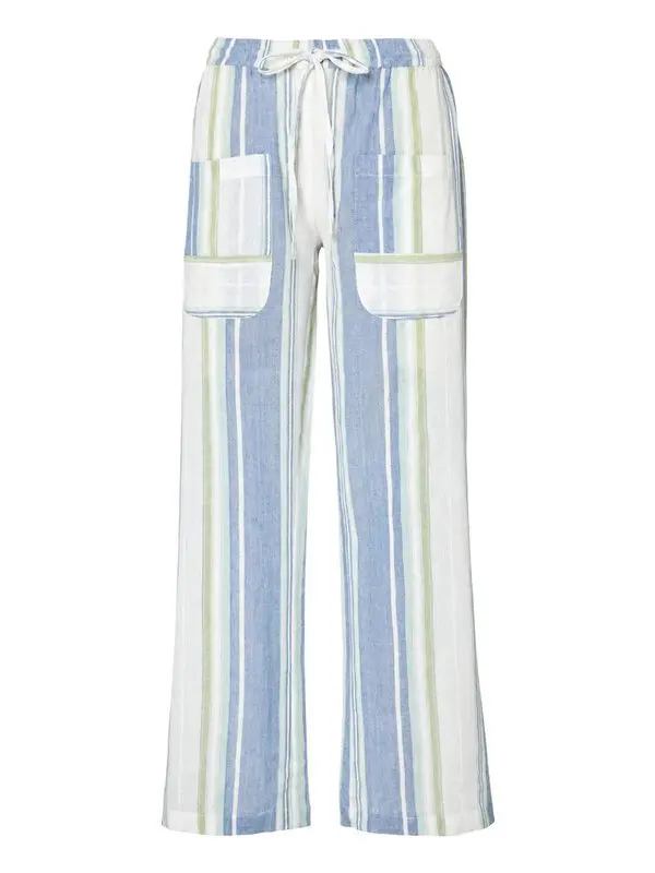 PAR Y ESCALA Sl Striped Full Length Cotton Trousers - Blue