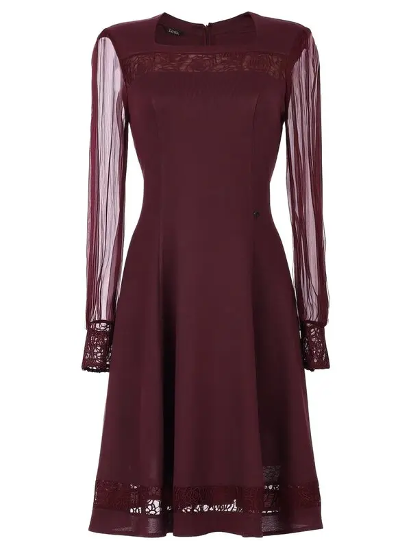 LUNA FASHION HOUSE Burgundy Lace A-line Dress, Jody - Red