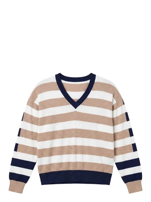 BRODIE CASHMERE Mesh Stripe V Jumper - Brown
