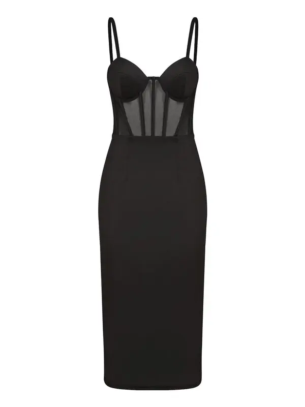 THE GT ATELIER Corset Bodycon Midi Dress - Black