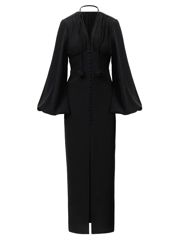 LITA COUTURE Ample-sleeve Maxi Silk Dress - Black