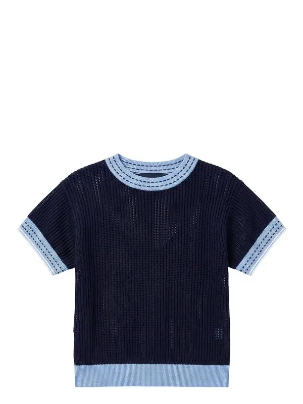BRODIE CASHMERE Denim Effect Trim Tee - Blue