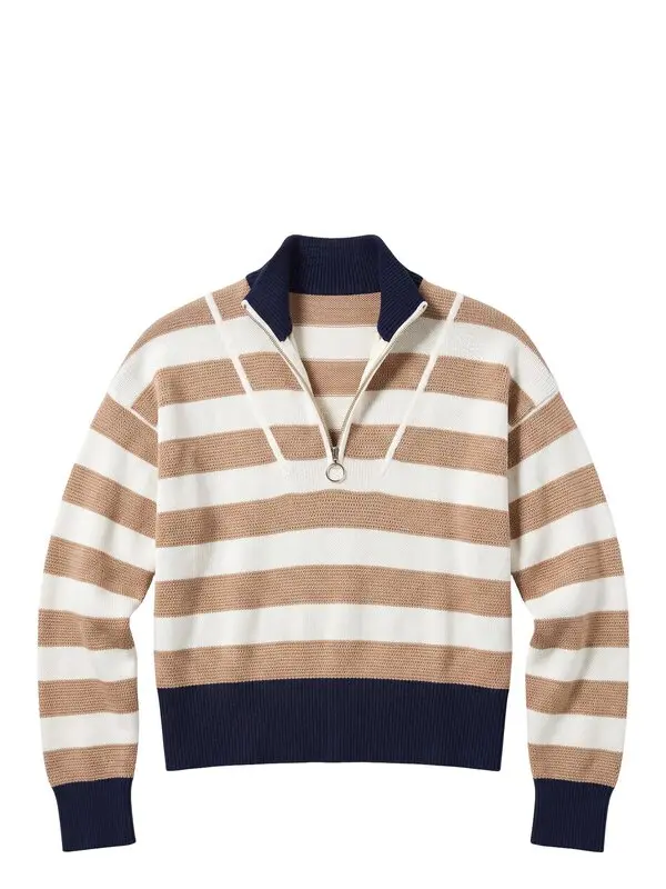 BRODIE CASHMERE Mesh Stripe Half Zip Jumper - Brown